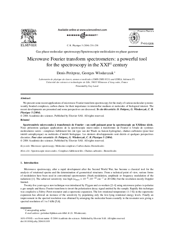 (PDF) Microwave Fourier transform spectrometers: a powerful tool for ... (PDF) Microwave Fourier transform spectrometers: a powerful tool for ...