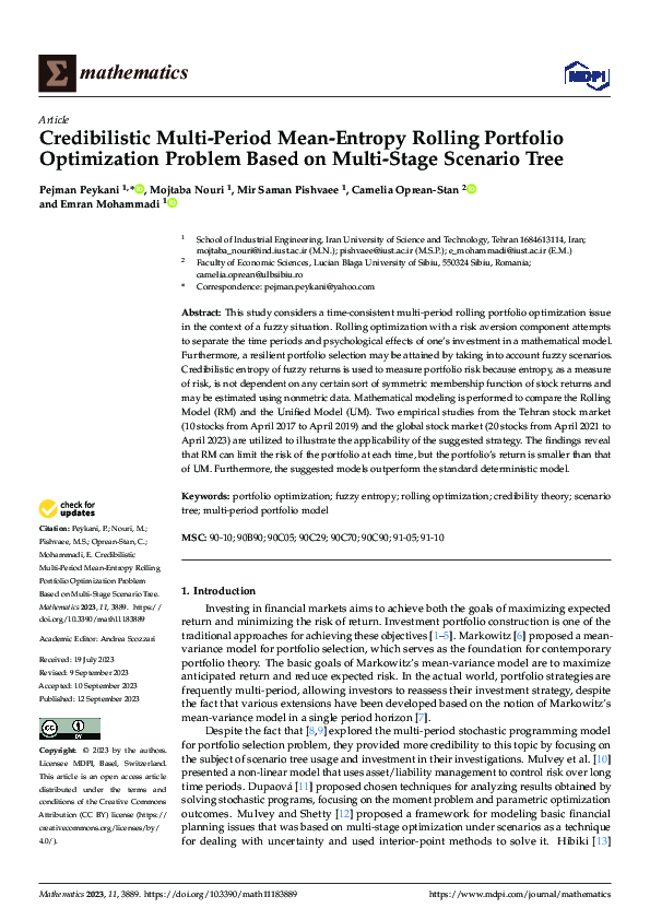 (PDF) Credibilistic Multi-Period Mean-Entropy Rolling Portfolio Optimization Problem Based on ...