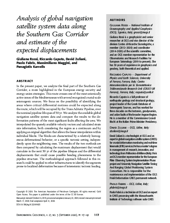 Pdf Analysis Of Global Navigation Satellite System Data Along The Southern Gas Corridor And