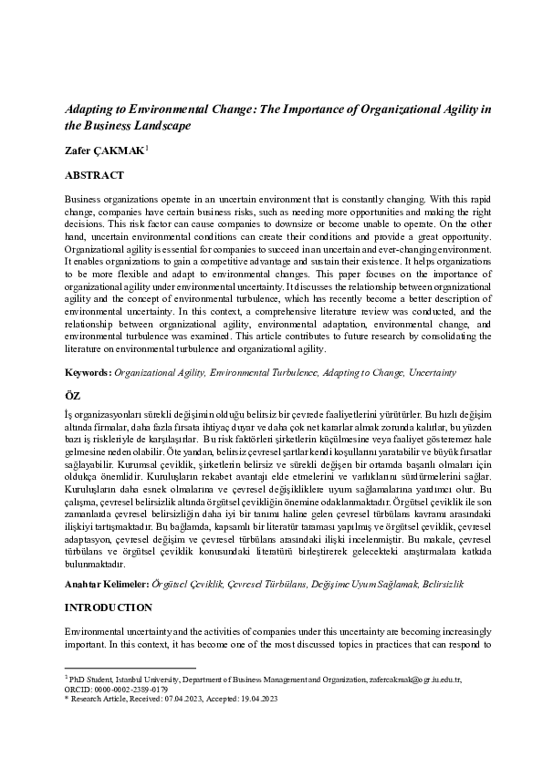 (PDF) Adapting to Environmental Change: The Importance of ...