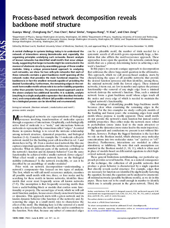 (PDF) Process-based network decomposition reveals backbone motif structure | Guanyu Wang ...