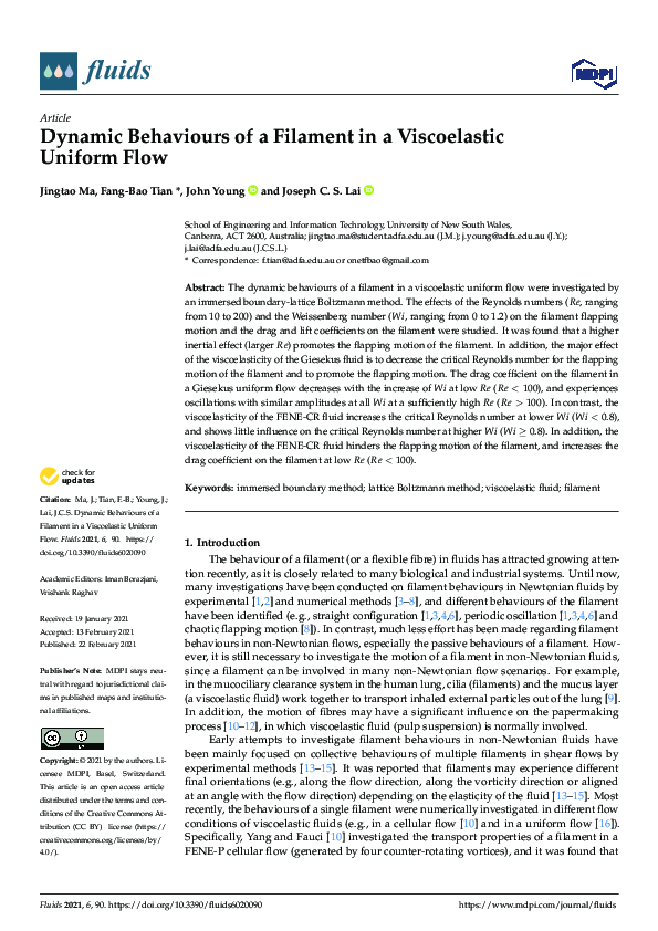 (PDF) Dynamic Behaviours of a Filament in a Viscoelastic Uniform Flow