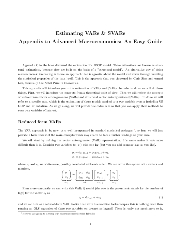 (PDF) Advanced Macroeconomics: An Easy Guide - Estimating VARs & SVARs