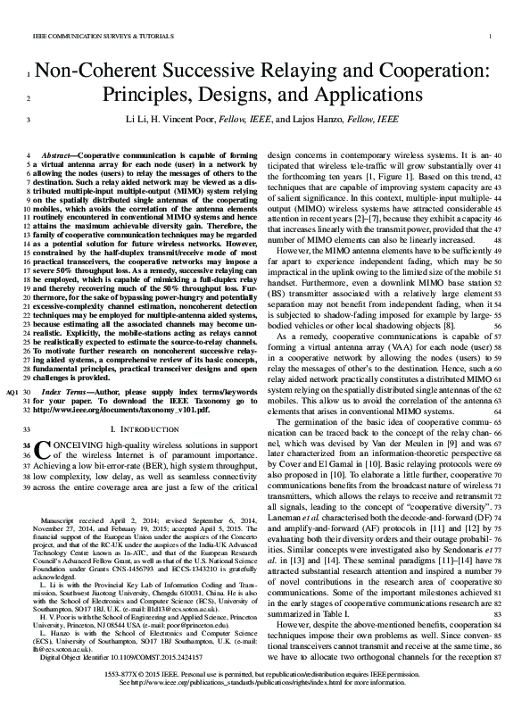 (PDF) Non-Coherent Successive Relaying and Cooperation: Principles ...