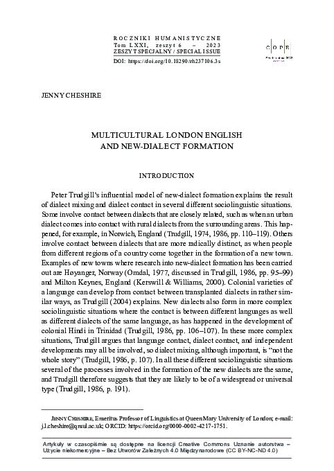 (PDF) Multicultural London English and New-Dialect Formation