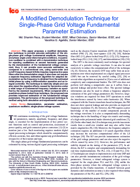 (PDF) A Modified Demodulation Technique for Single-Phase Grid Voltage Fundamental Parameters ...