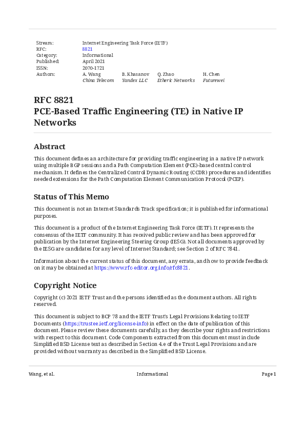 (PDF) PCE-Based Traffic Engineering (TE) in Native IP Networks