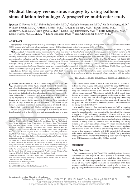 (PDF) Medical therapy versus sinus surgery by using balloon sinus ...