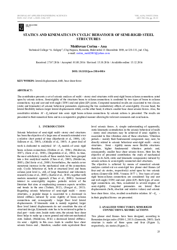 (PDF) Statics and Kinematics in Cyclic Behaviour of Semi-Rigid Steel ...