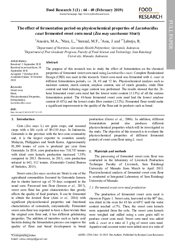 (PDF) The effect of fermentation period on physicochemical properties of Lactobacillus casei ...