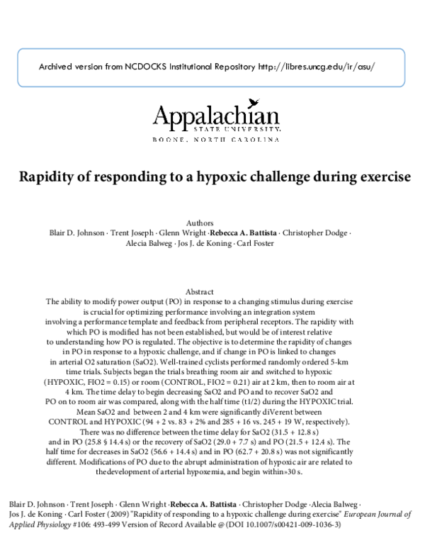 (PDF) Rapidity of responding to a hypoxic challenge during exercise