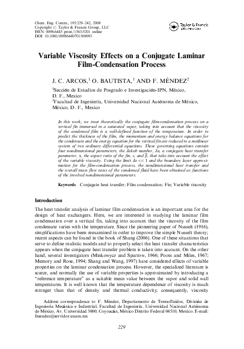 (PDF) Effects of Variable Viscosity on Film Condensation