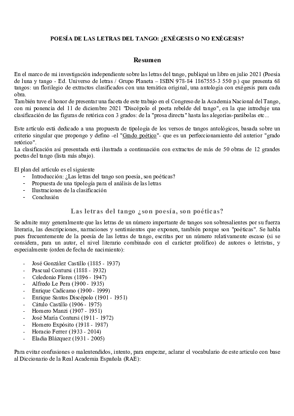 (PDF) Poesía de las letras del tango : ¿exégesis o no exégesis?