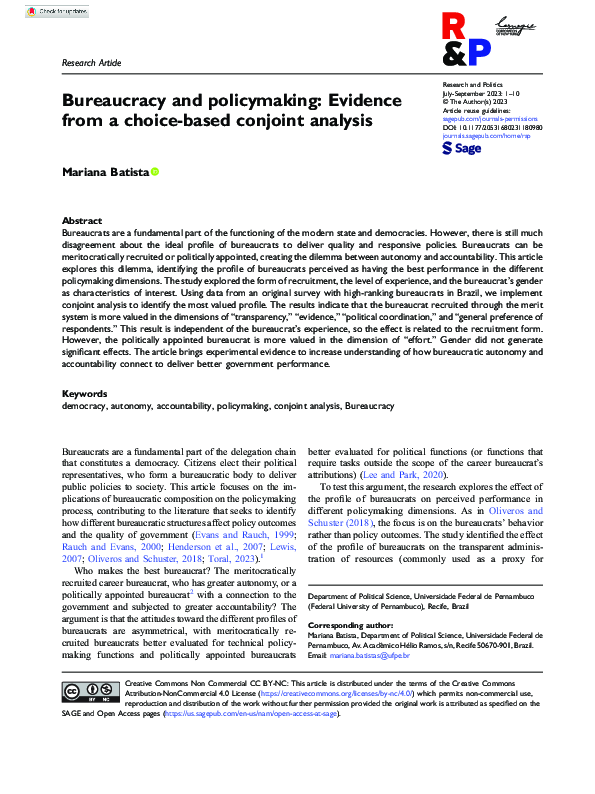 (PDF) Bureaucracy and policymaking: Evidence from a choice-based conjoint analysis