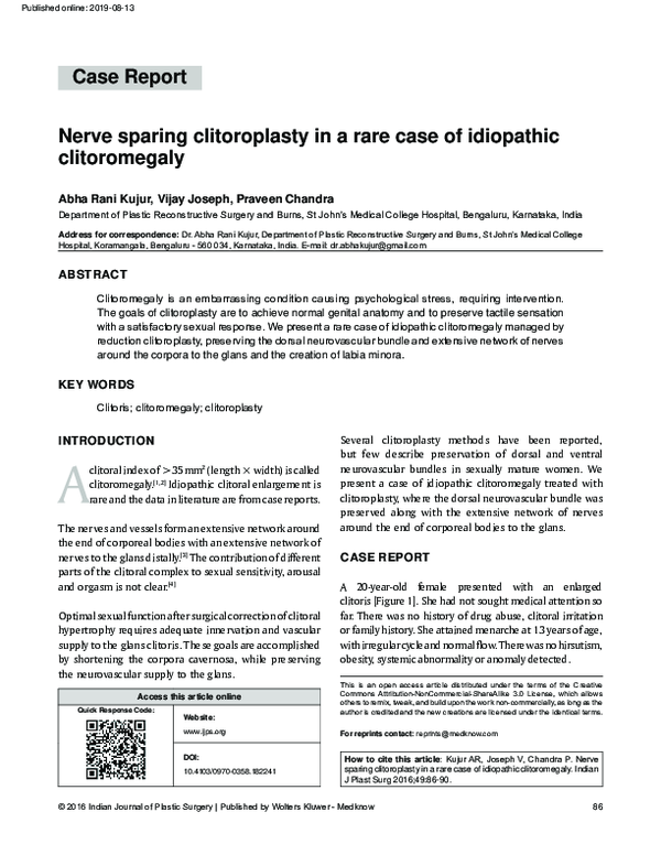 (PDF) Nerve sparing clitoroplasty in a rare case of idiopathic ...
