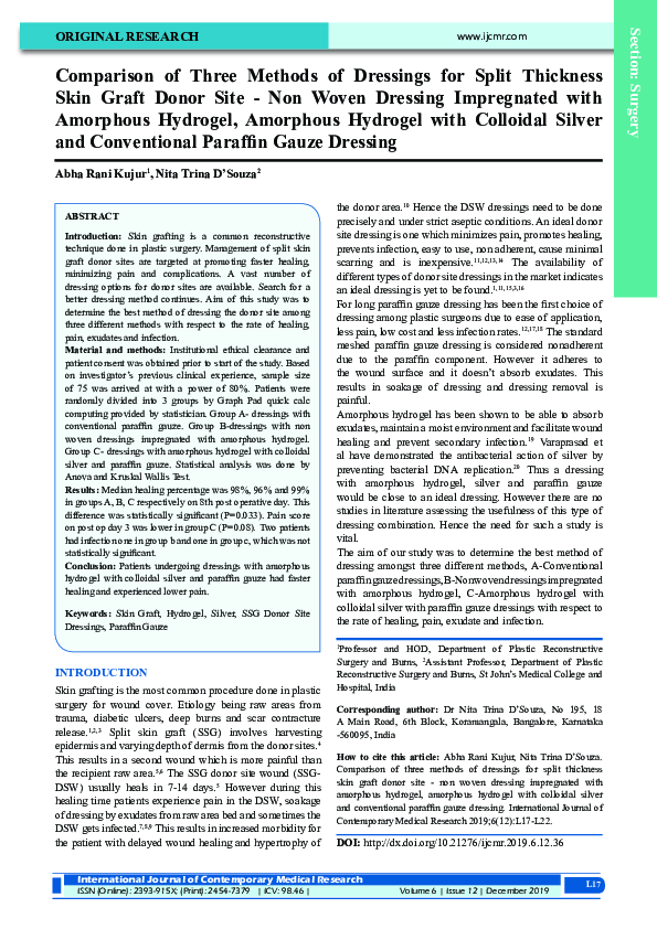 (PDF) Comparison of Three Methods of Dressings for Split Thickness Skin ...