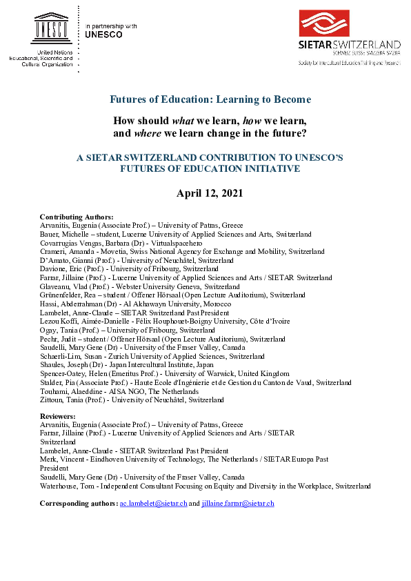 (PDF) Futures of education : learning to become : how should what we ...