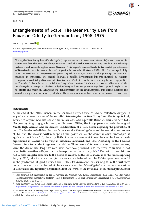 (PDF) Entanglements of Scale: The Beer Purity Law from Bavarian Oddity ...