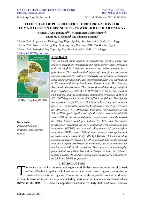 (PDF) Effect Use of Pulsed Deficit Drip Irrigation for Tomato Crop in ...
