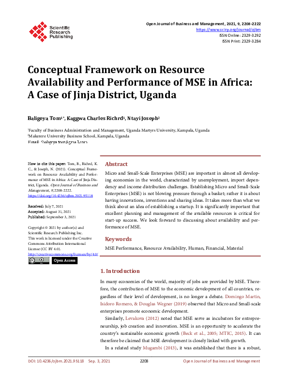 (PDF) Conceptual Framework on Resource Availability and Performance of ...