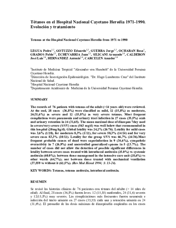 (PDF) Tétanos en el Hospital Nacional Cayetano Heredia 1971-1990 ...