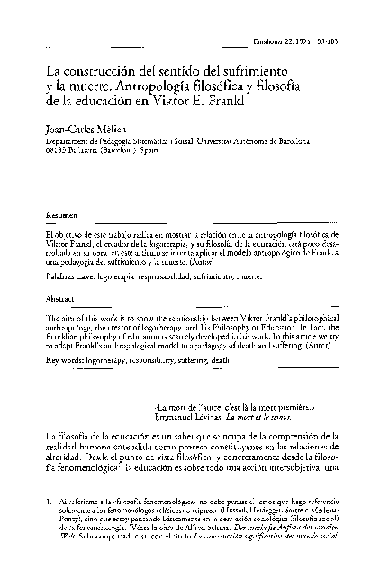 (PDF) La construcción del sentido del sufrimiento y la muerte : antropologia filosófica y ...