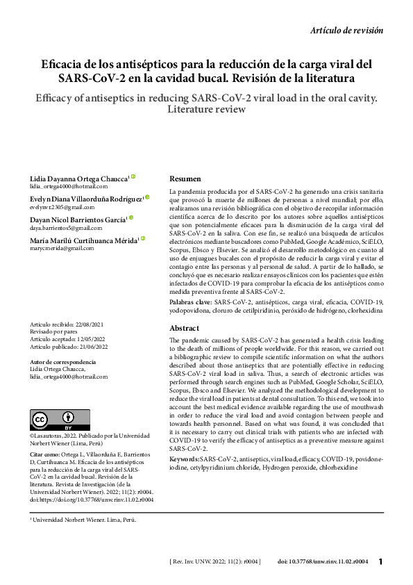 (PDF) Eficacia de los antisépticos para la reducción de la carga viral ...
