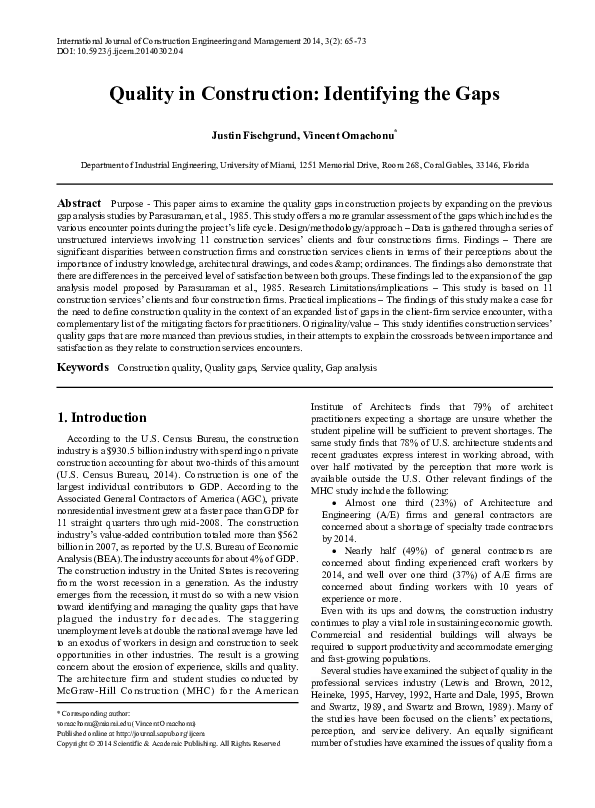 (PDF) Quality in Construction: Identifying the Gaps
