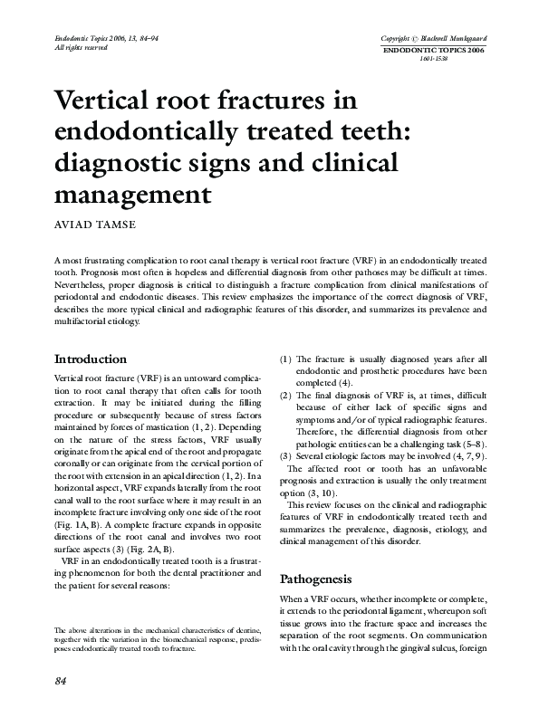 (PDF) Vertical root fractures in endodontically treated teeth ...