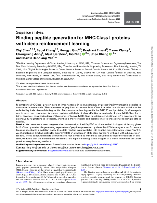 (PDF) Deep Reinforcement Learning for MHC Class I Binding Peptides
