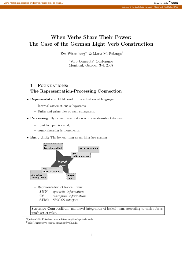 (PDF) When Verbs Share Their Power: The Case of the German Light Verb Construction