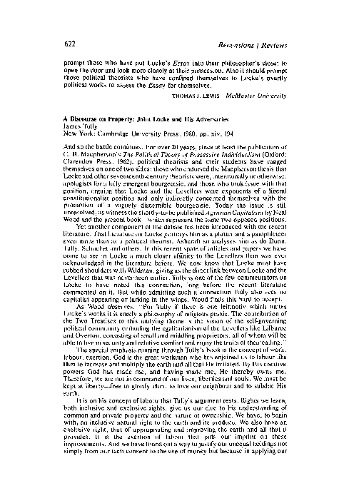 (PDF) A Discourse on Property: John Locke and His Adversaries. By James ...
