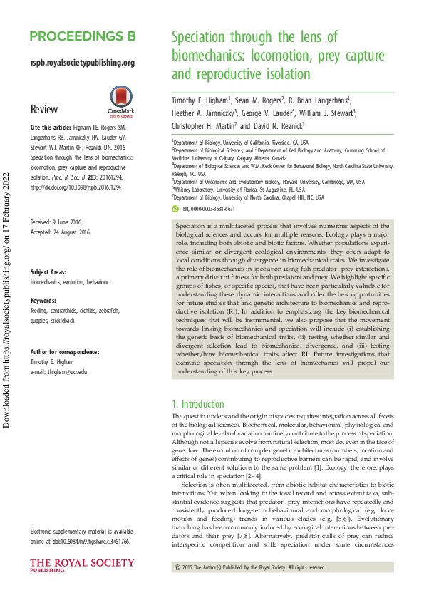 (PDF) Speciation through the lens of biomechanics: locomotion, prey ...