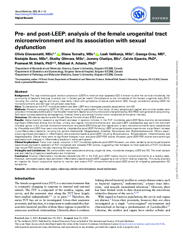 (PDF) Pre- and post-LEEP: analysis of the female urogenital tract ...