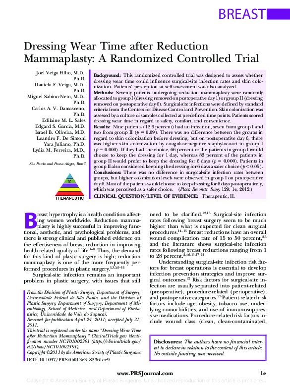 (PDF) Dressing Wear Time after Reduction Mammaplasty