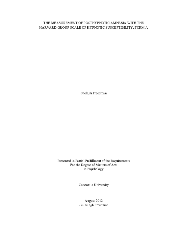(PDF) The Measurement of Posthypnotic Amnesia with the Harvard Group ...