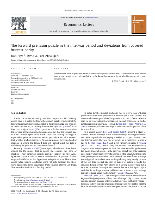 (PDF) The forward premium puzzle in the interwar period and deviations ...