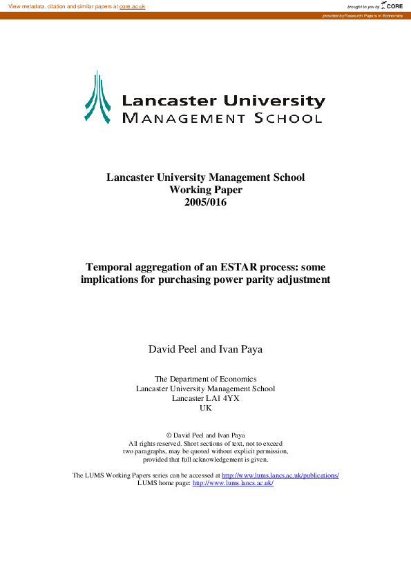 (PDF) Temporal aggregation of an ESTAR process | David Peel - Academia.edu (PDF) Temporal aggregation of an ESTAR process | David Peel - Academia.edu