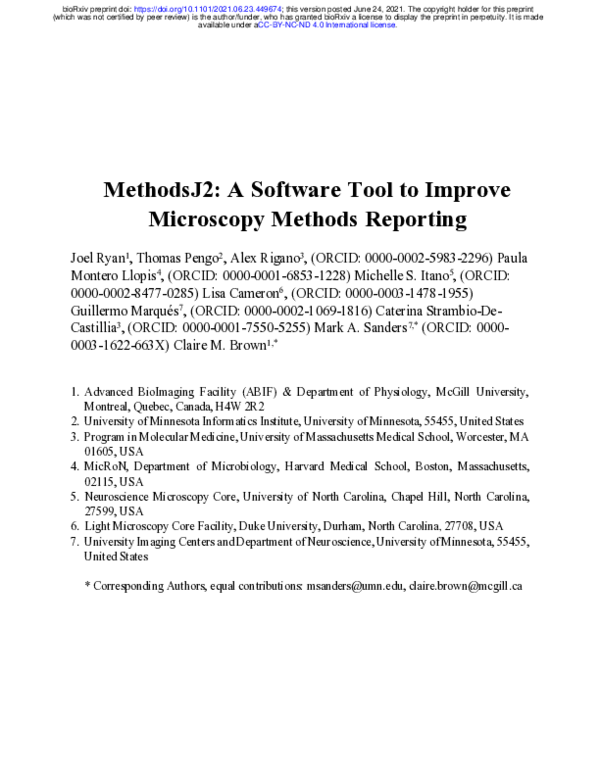 (PDF) MethodsJ2: A Software Tool to Improve Microscopy Methods Reporting