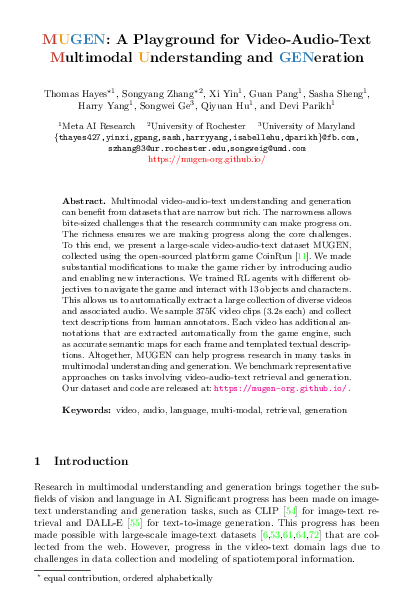 (PDF) MUGEN: A Playground for Video-Audio-Text Multimodal Understanding and GENeration