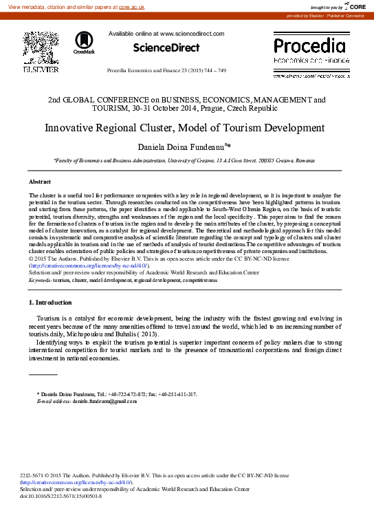 (PDF) Innovative Regional Cluster, Model of Tourism Development | Doina ...
