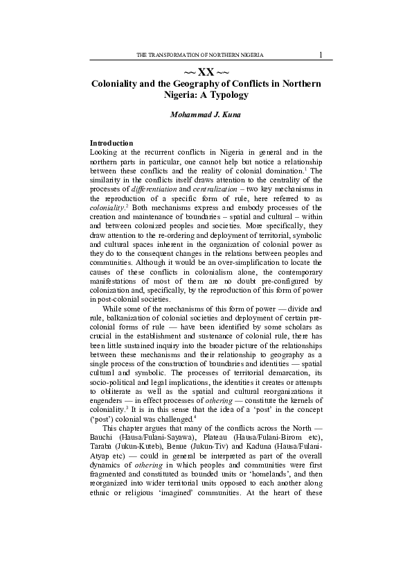 (DOC) Coloniality and the Geography of Conflicts in Northern Nigeria: A ...