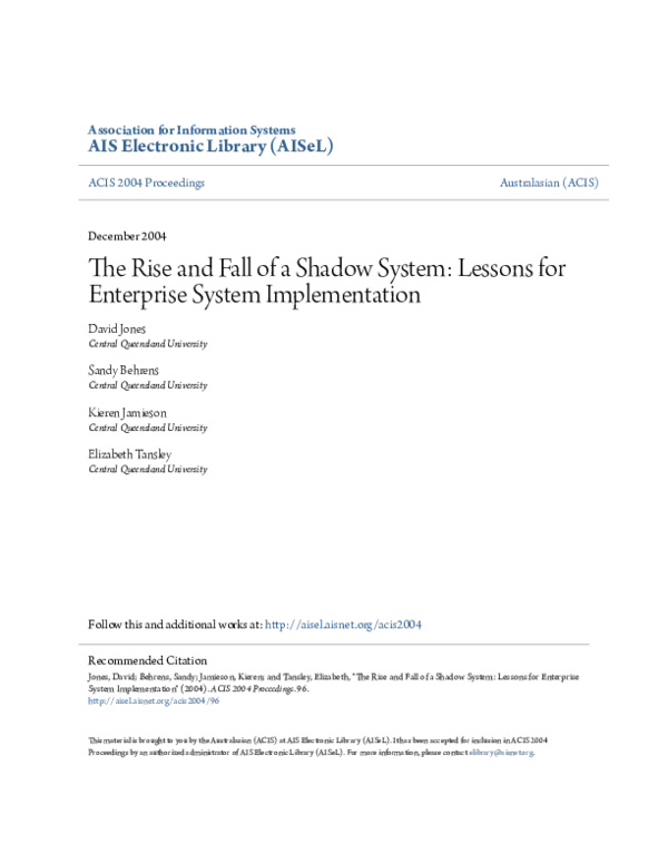 (PDF) The rise and fall of a shadow system: Lessons for enterprise ...