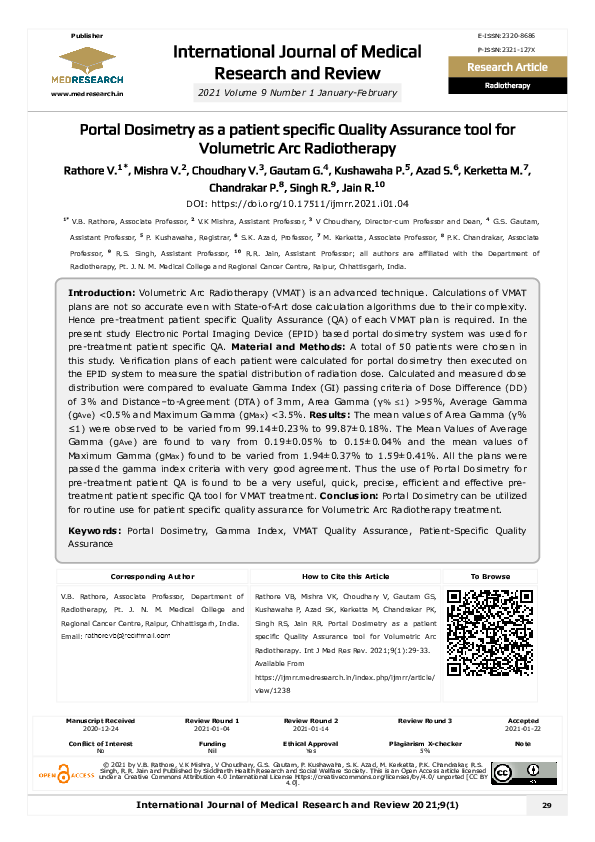 (PDF) Portal Dosimetry as a patient specific Quality Assurance tool for Volumetric Arc ...