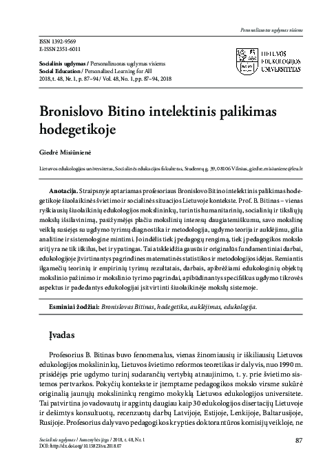 (PDF) Bronislovo Bitino intelektinis palikimas hodegetikoje