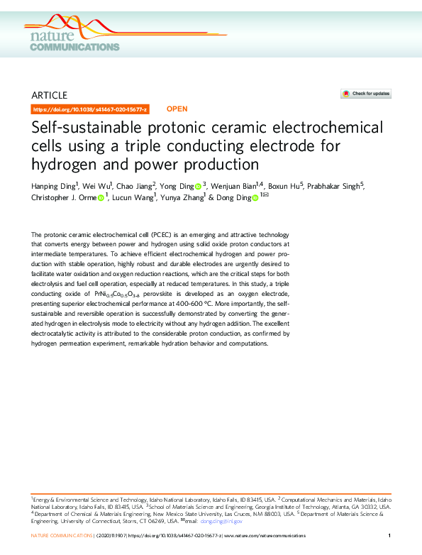 (PDF) Self-sustainable protonic ceramic electrochemical cells using a ...