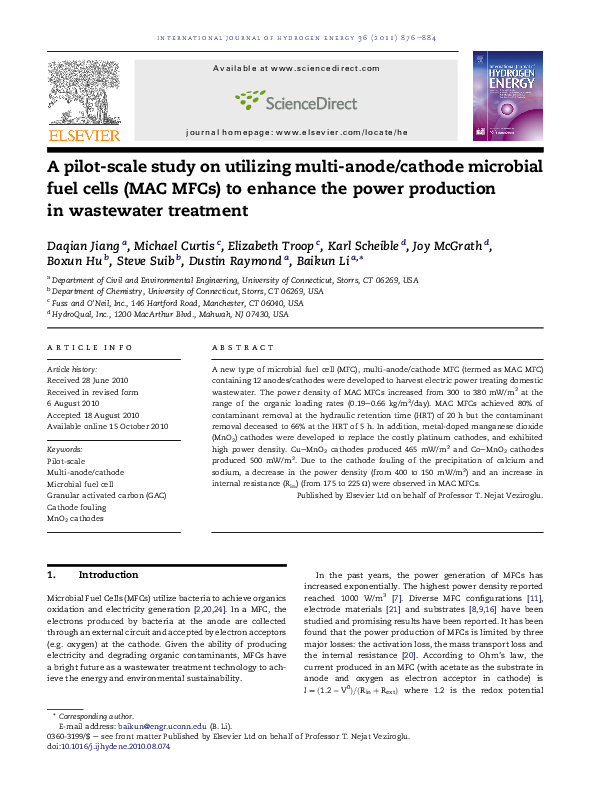 (PDF) A pilot-scale study on utilizing multi-anode/cathode microbial fuel cells (MAC MFCs) to ...