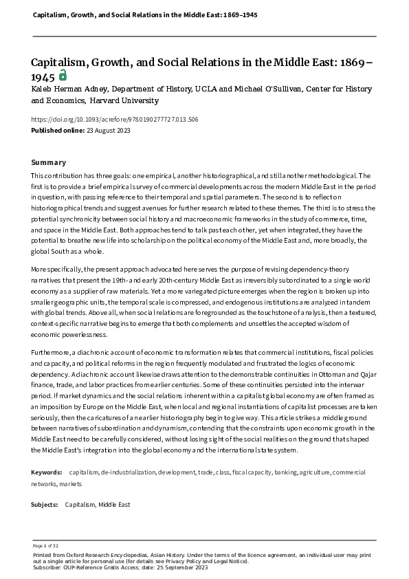 (PDF) Capitalism, Growth, and Social Relations in the Middle East: 1869 ...