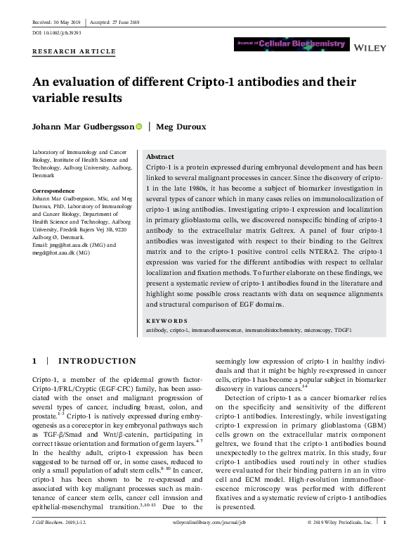 (PDF) An evaluation of different Cripto‐1 antibodies and their variable results