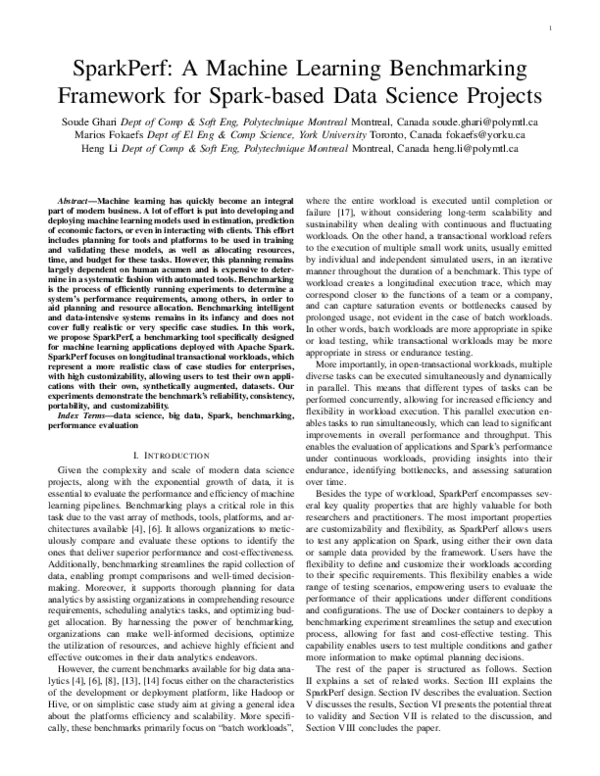 (PDF) SparkPerf: A Machine Learning Benchmarking Framework for Spark-based Data Science Projects